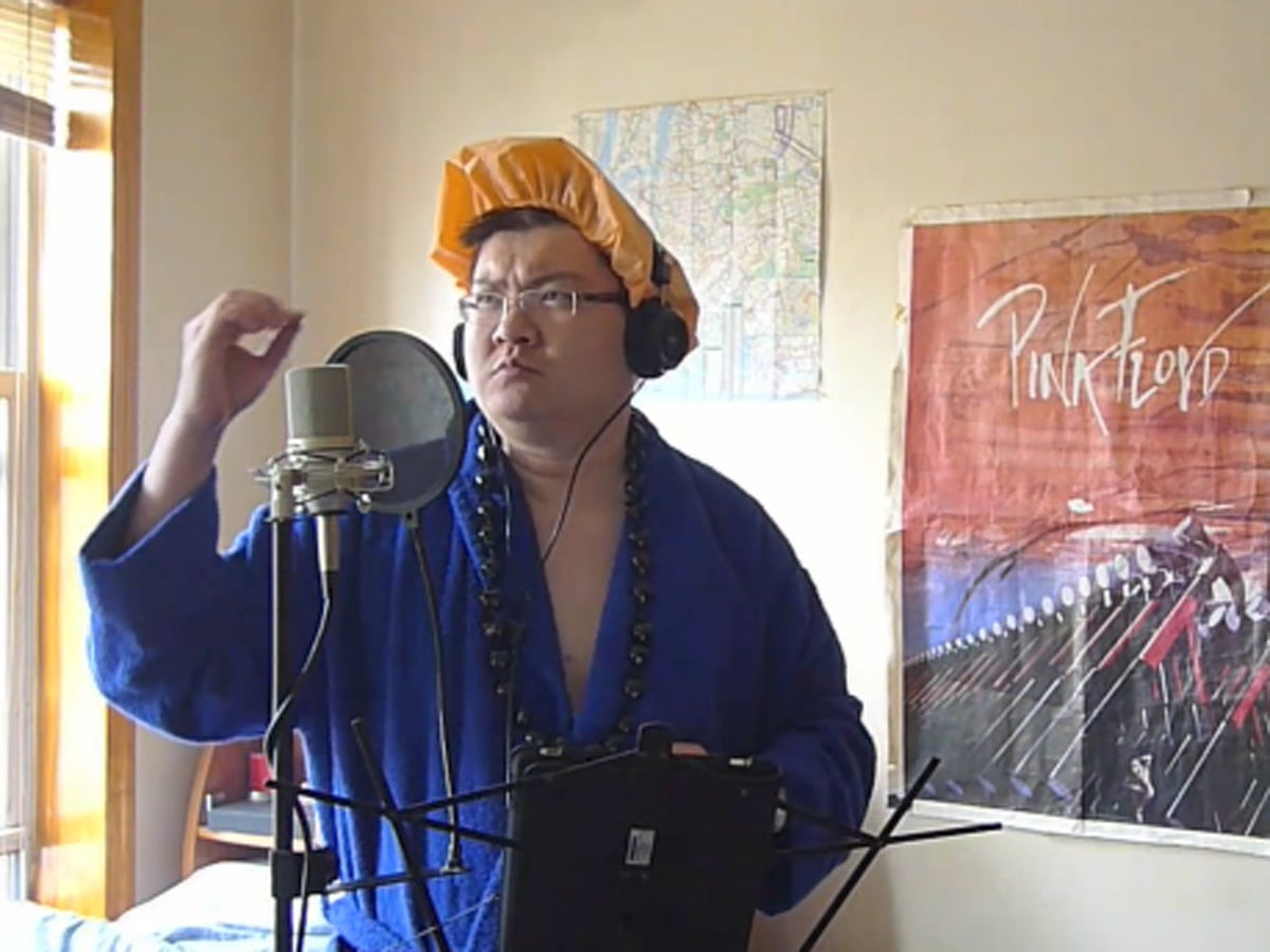 Asian dude in shower cap and bathrobe sings Led Zeppelin - CBS News