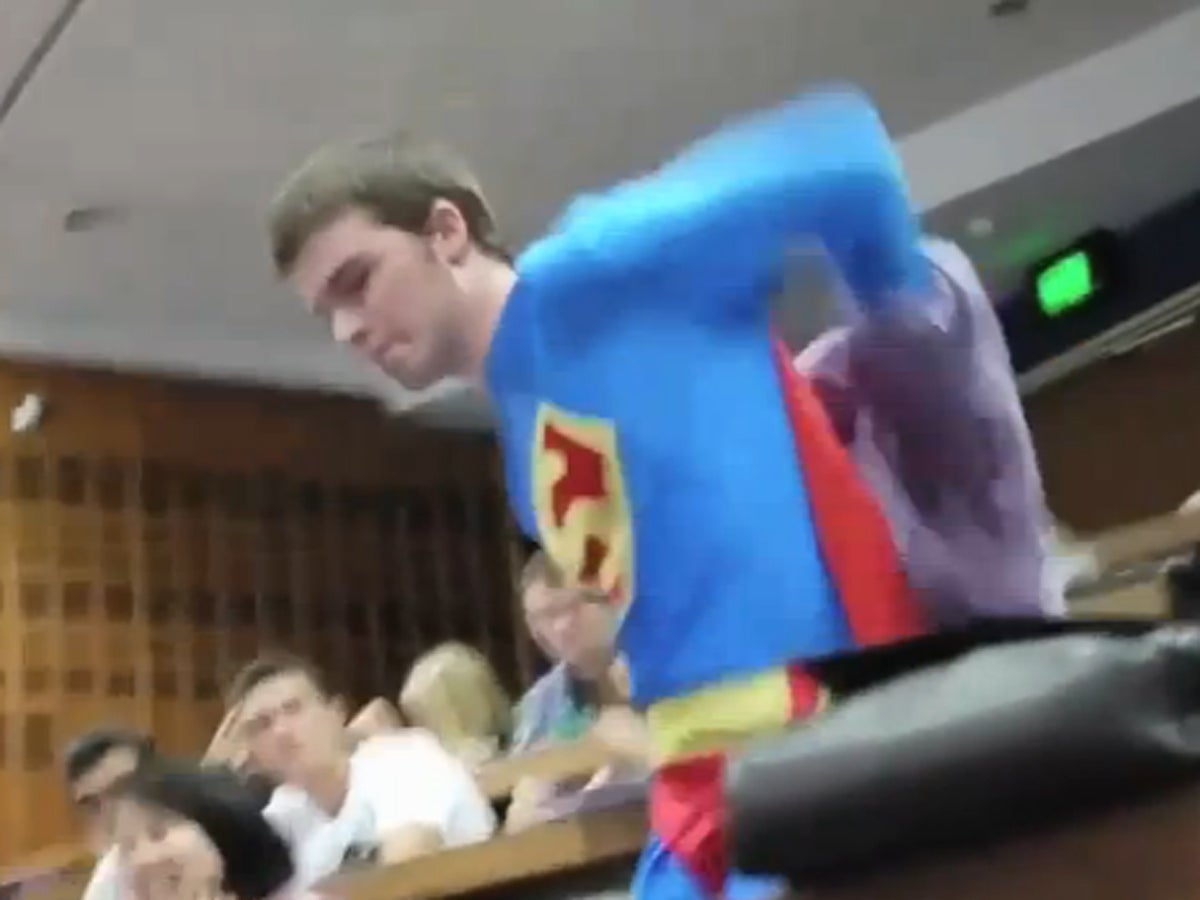 Superman prank in university classroom turns into epic FAIL - CBS News