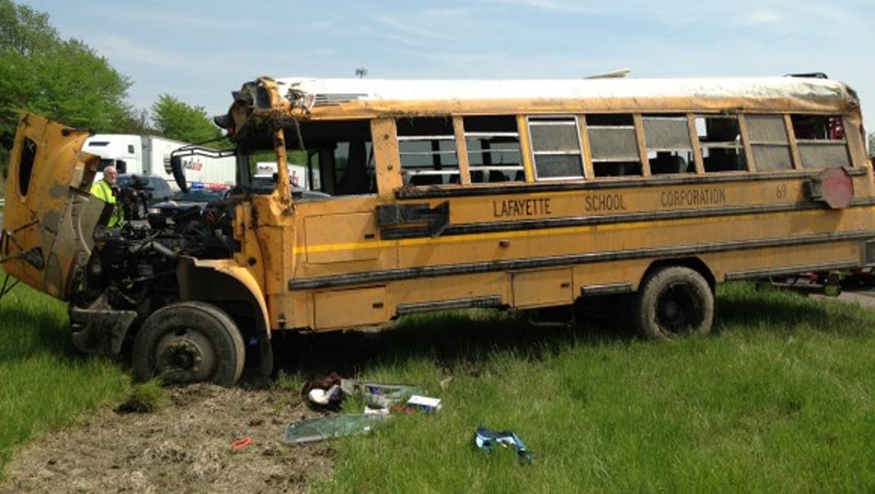 Special-needs school bus rolls over on Indiana highway - CBS News