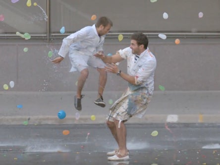 Most dramatic slow-motion water balloon fight ever - CBS News