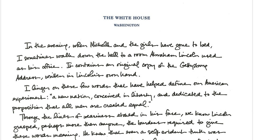 Obama offers up a handwritten tribute to the Gettysburg Address - CBS News