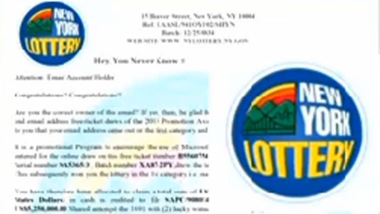 Lottery scam arriving via email, offical New York Lottery logo included ...