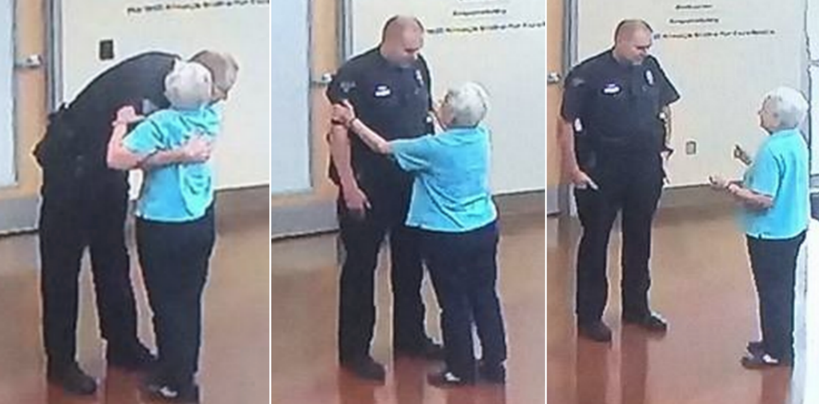 Elderly woman walks into police station, asks for hug - CBS News