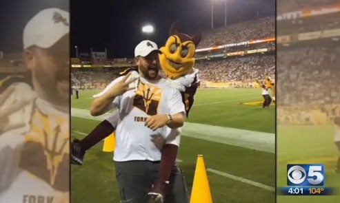 Official seeks $123,000 after ASU mascot jumps on him - CBS News