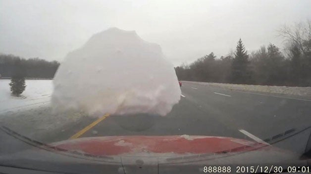 Dashboard camera captures ice shattering windshield in Massachusetts ...