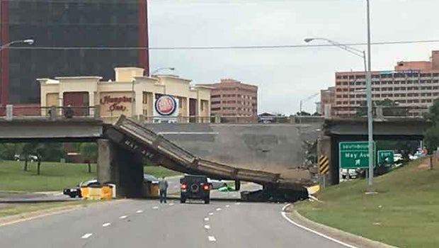 Overpass collapses onto Oklahoma City highway - CBS News