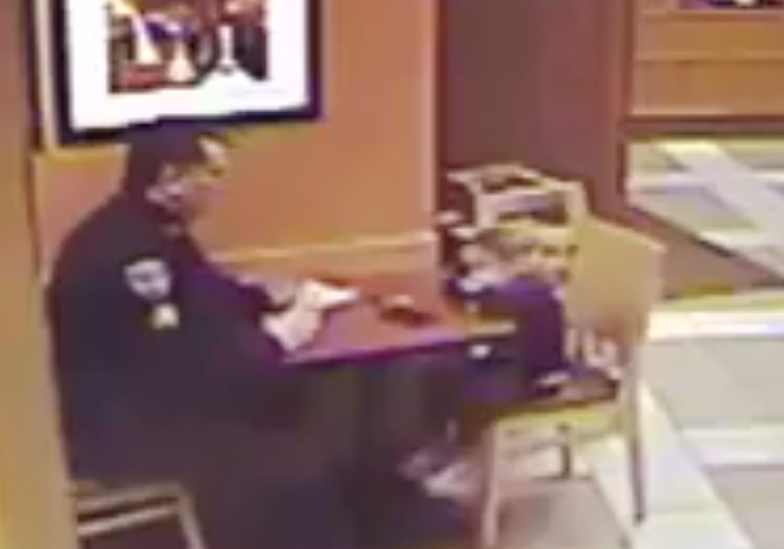 3-year-old sees cop eating alone, so she walks up to his table and sits ...