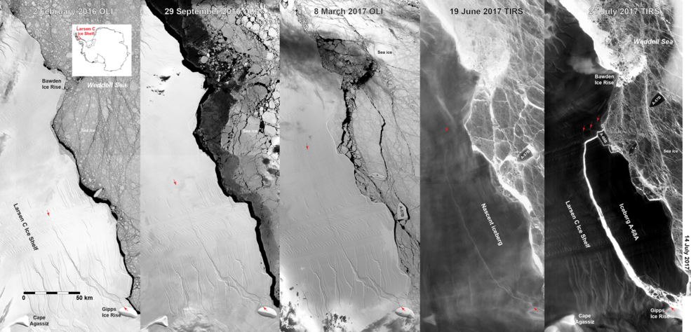 Huge iceberg shown breaking up in NASA satellite's infrared image - CBS ...