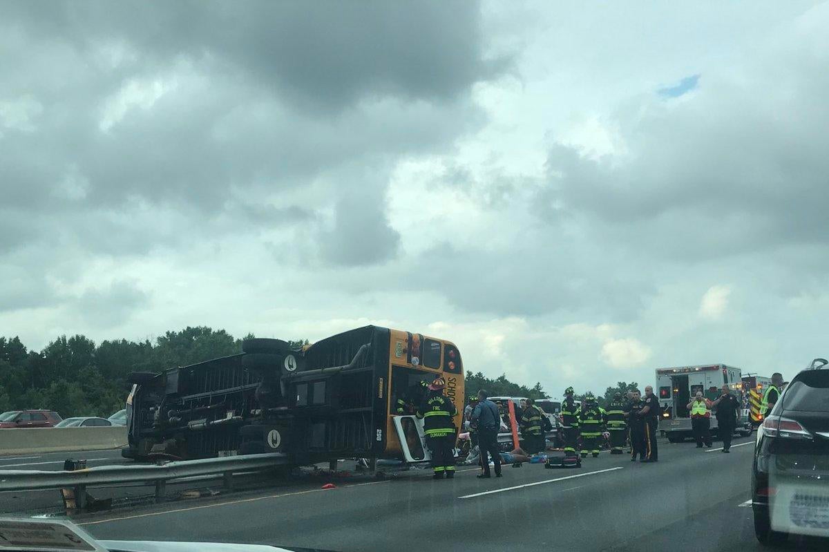 School bus with 42 on board flips after hit-and-run on New Jersey ...