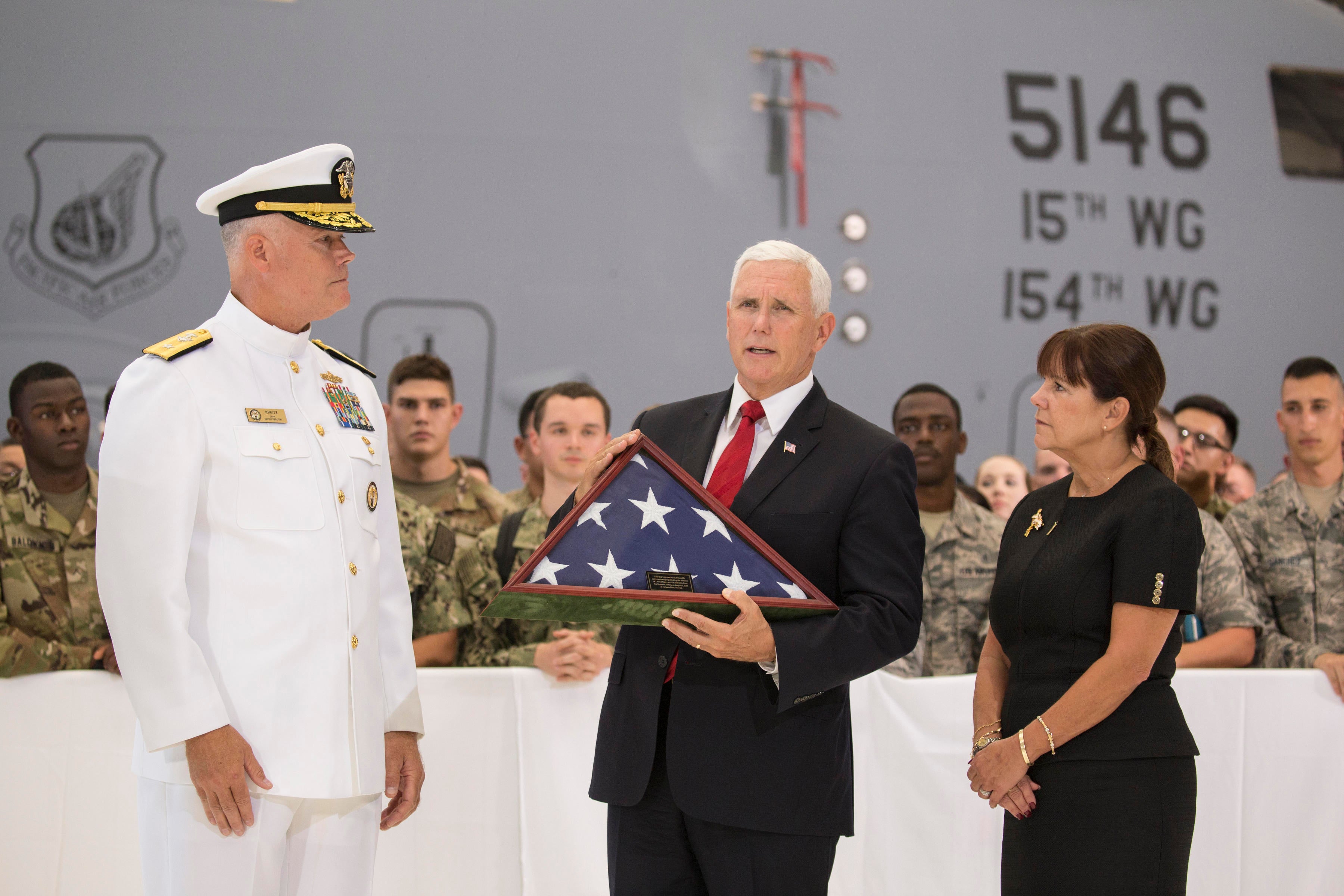 Pence presents American flag used at repatriation ceremony to Korean ...