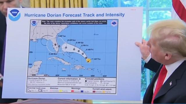 Trump Hurricane map at briefing today shows Dorian tracker map ...