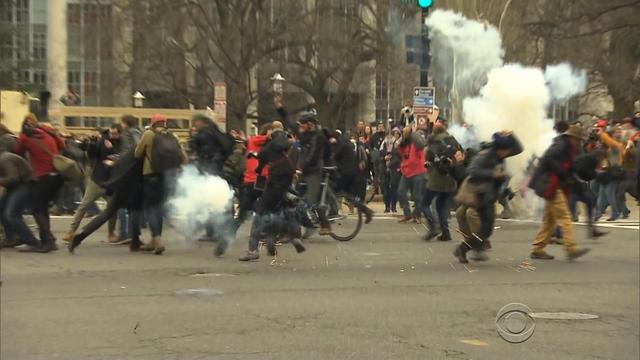 Trump inauguration protest damages parts of downtown Washington - CBS News