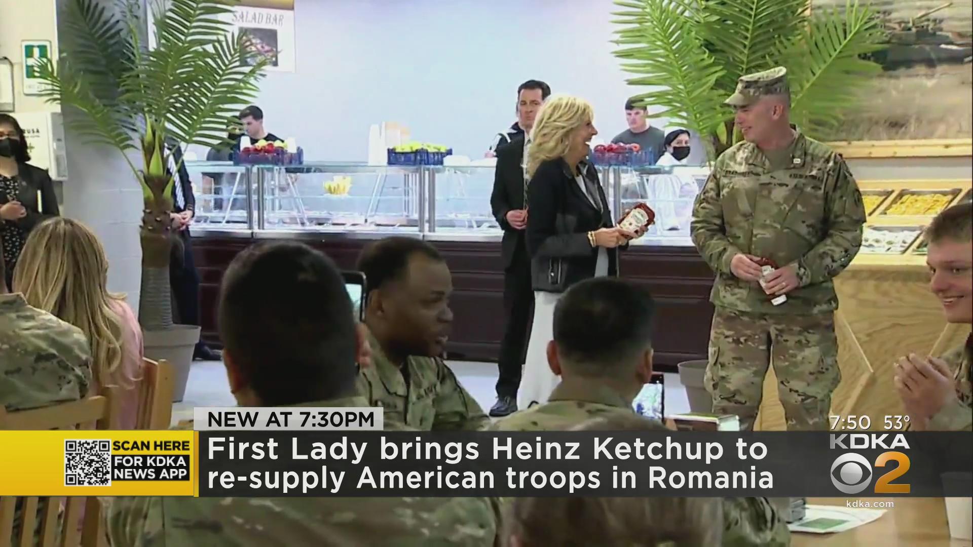 First Lady Jill Biden brings Heinz ketchup to resupply American troops ...