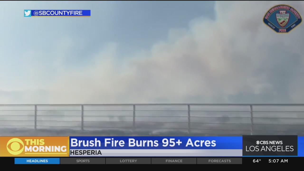 Hesperia Fire burns over 90 acres of brush, one building - CBS Los Angeles