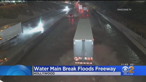 Several lanes of 101 Freeway through Hollywood flooded from broken ...