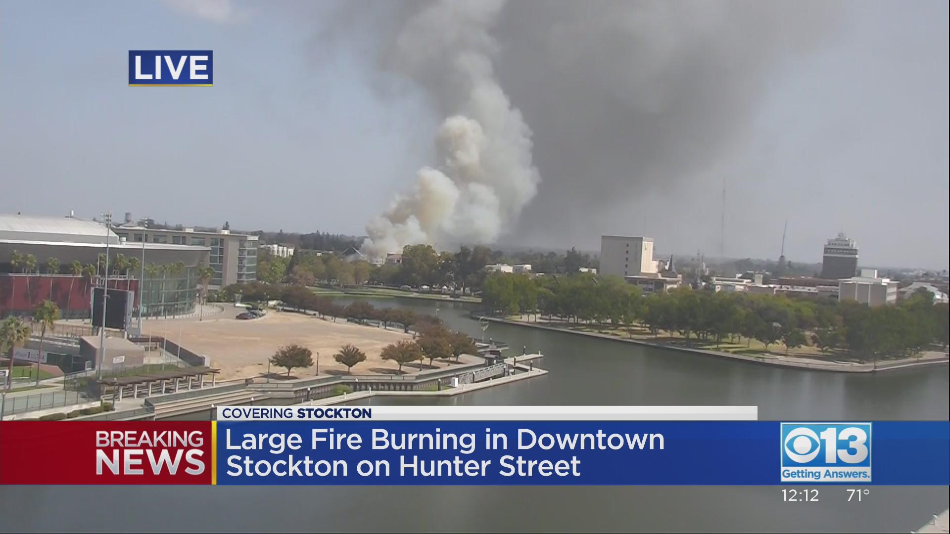 Vacant downtown Stockton commercial building damaged in large fire ...