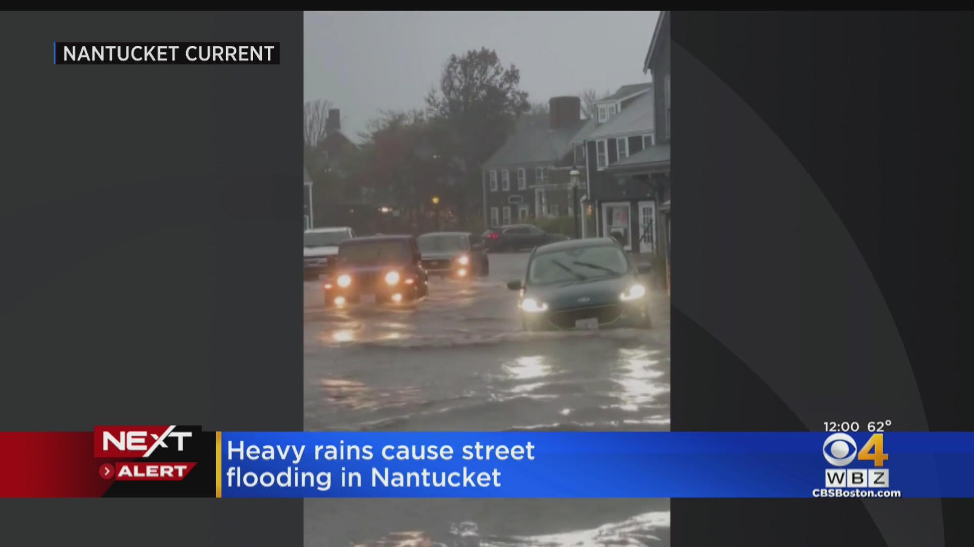 VIDEO: Heavy rain floods streets on Nantucket - CBS Boston