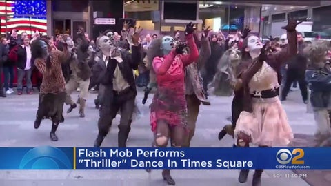 "Thriller" flash mob takes over Times Square for 40th anniversary of ...