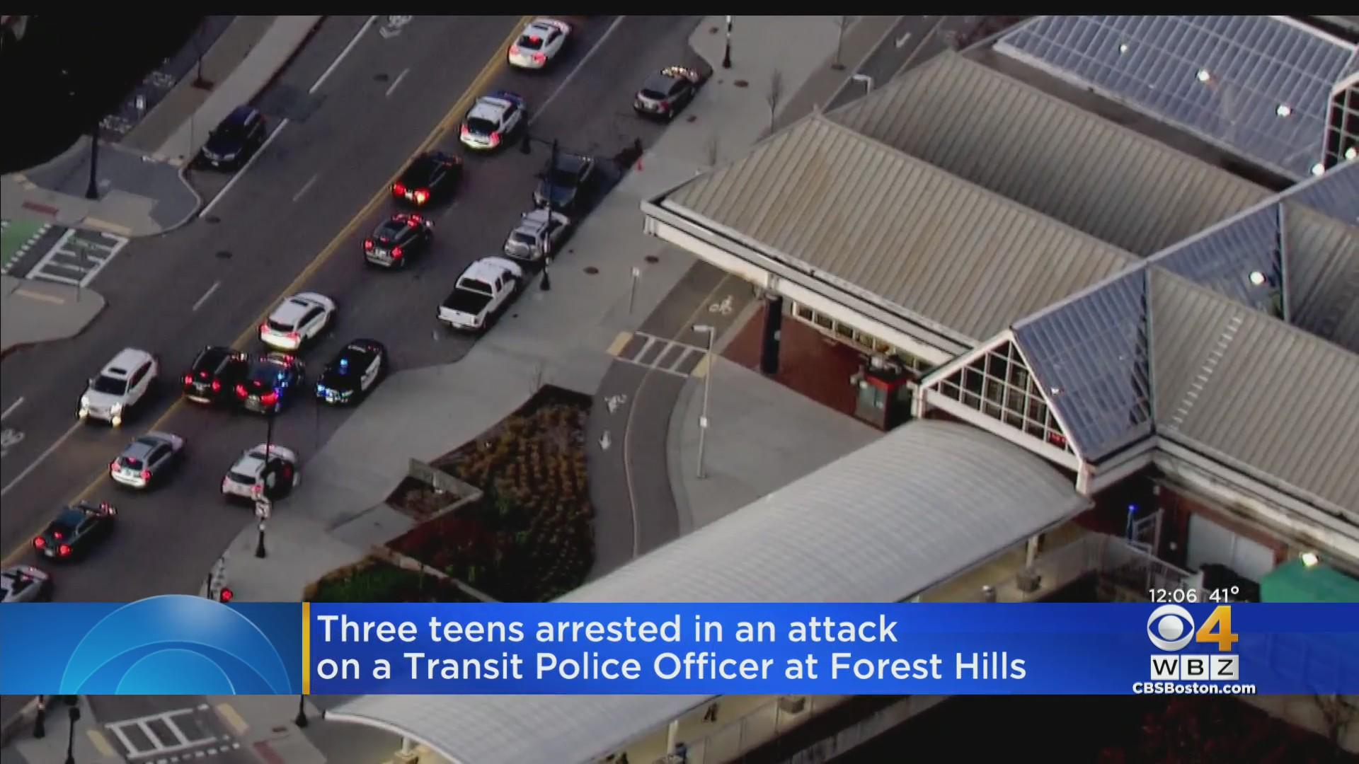 5 teens arrested after large group attacks officer at Forest Hills MBTA ...