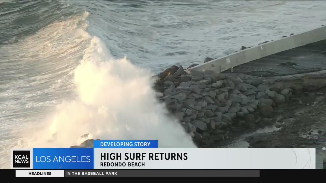 Redondo Beach sees huge waves as rain, high surf cause flooding in ...