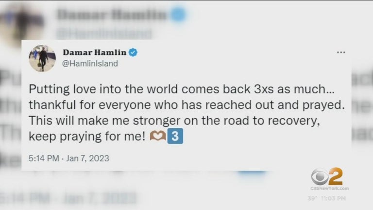 Buffalo Bills safety Damar Hamlin, still critical, continues recovery, tweets thanks - CBS New York