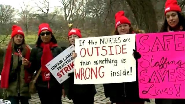 Nursing strike at two big NYC hospitals enters second day - CBS News