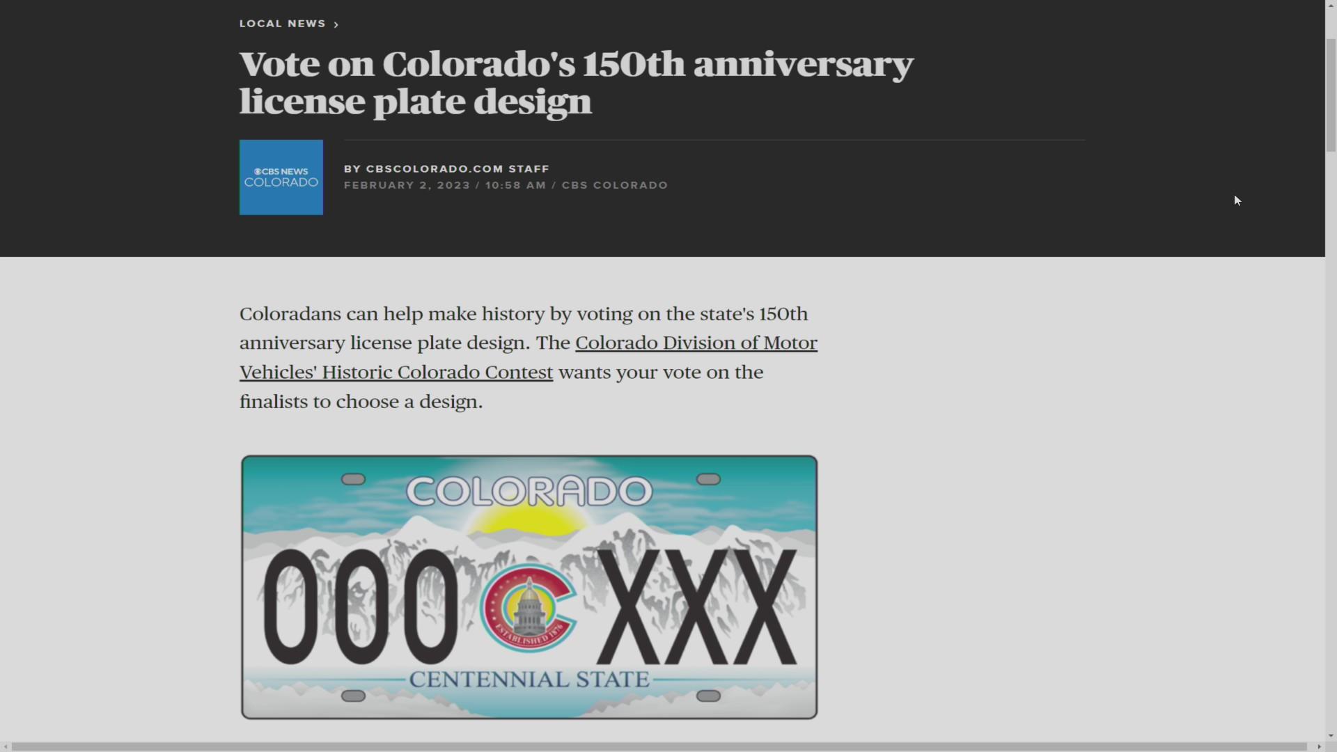 Vote on Colorado's 150th anniversary license plate design - CBS Colorado