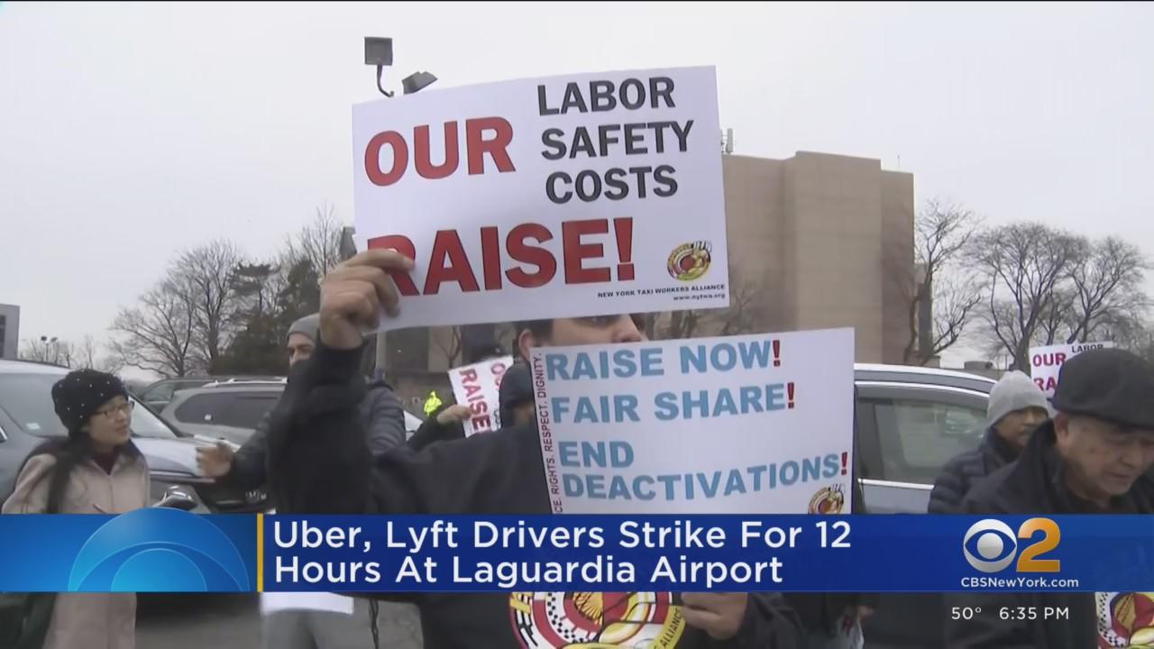 Uber, Lyft drivers stage 12-hour strike at LaGuardia Airport - CBS New York
