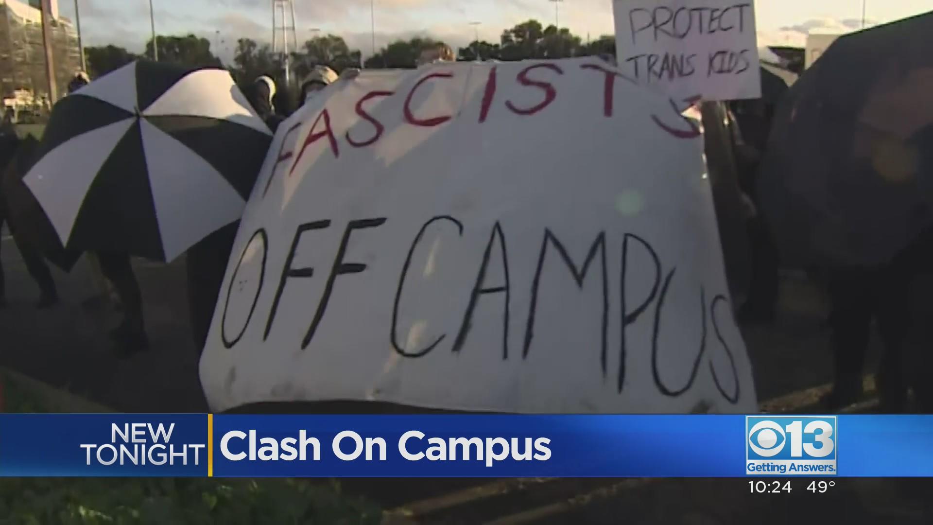 2 arrested as protesters clash at event on UC Davis campus - CBS Sacramento