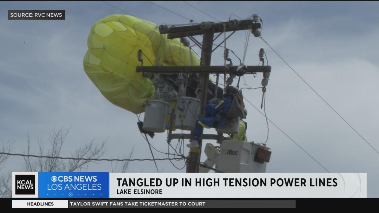 Skydiver rescued from powerlines in Riverside County - CBS Los Angeles