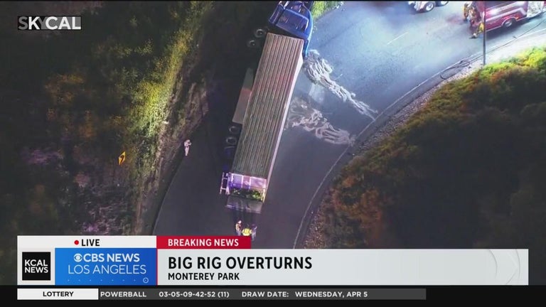 Big rig overturns on I-710/I-10 connector near Monterey Park - CBS Los ...