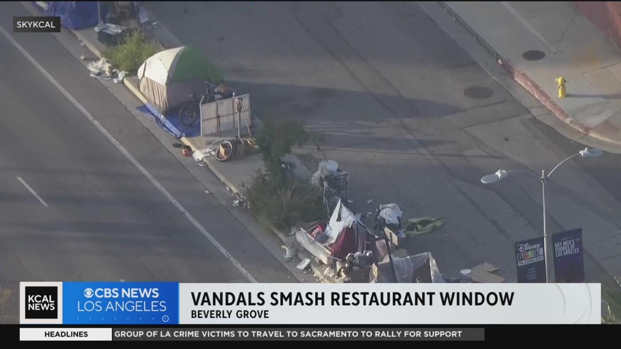 Beverly Grove restaurant window smashed near homeless encampment - CBS ...