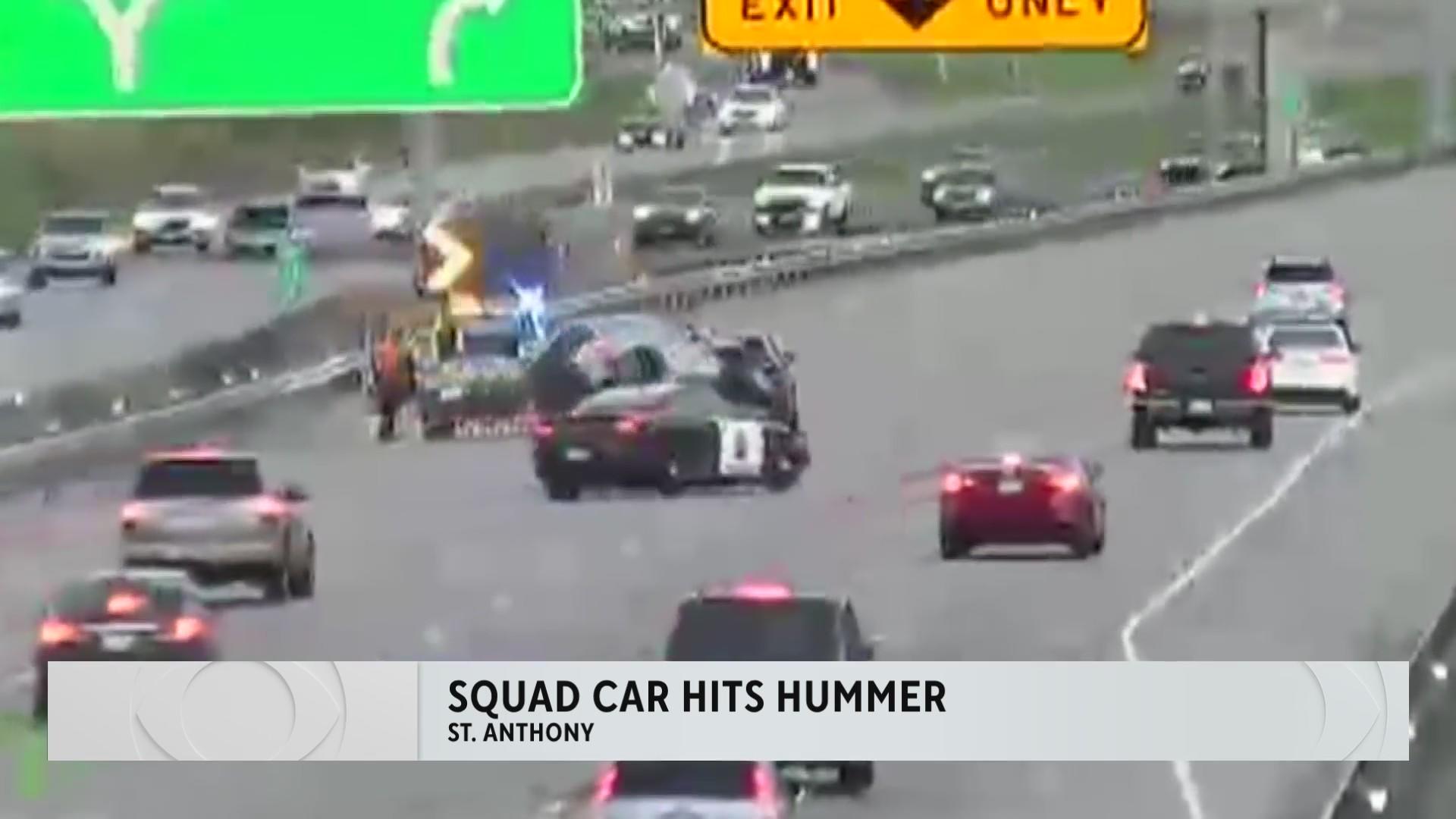 Video: Police squad car nearly flips Hummer on I-35W in Roseville - CBS ...
