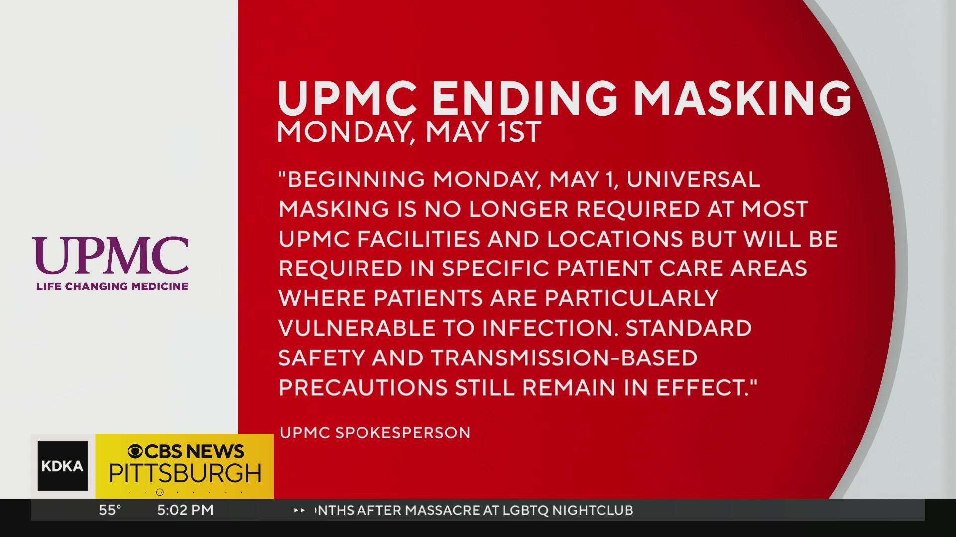 UPMC ending universal masking at most facilities - CBS Pittsburgh