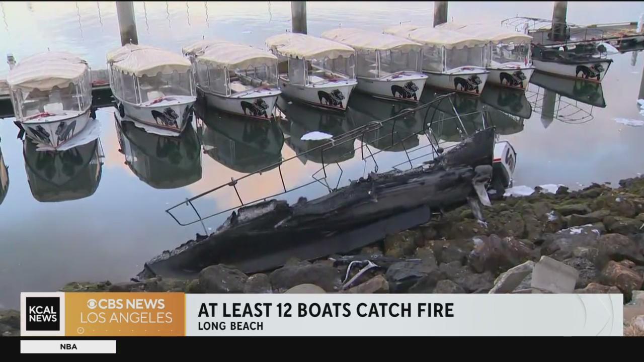 12 boats catch fire in Long Beach area marina - CBS Los Angeles