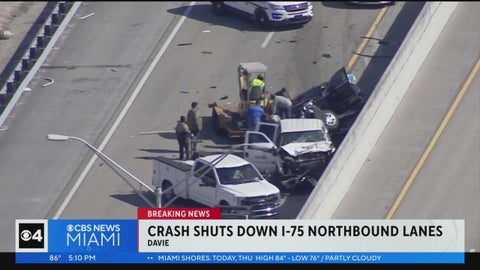 Fatal crash shuts down NB I-75 lanes near Griffin Rd. in Davie - CBS Miami