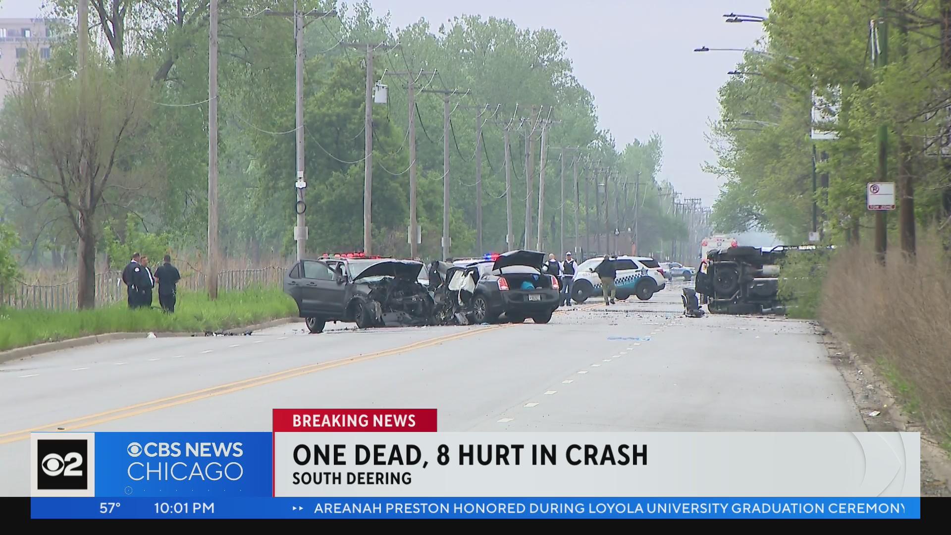Multiple-vehicle crash kills 1, sends 8 people to the hospital - CBS ...
