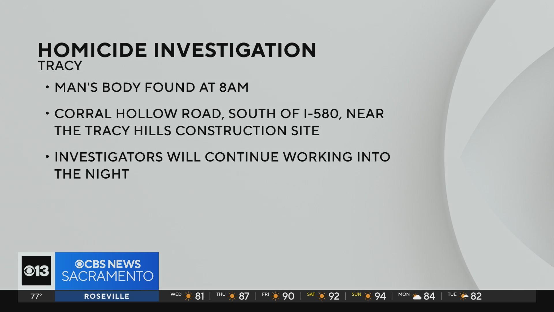 Discovery of body in Tracy prompts homicide investigation - CBS Sacramento