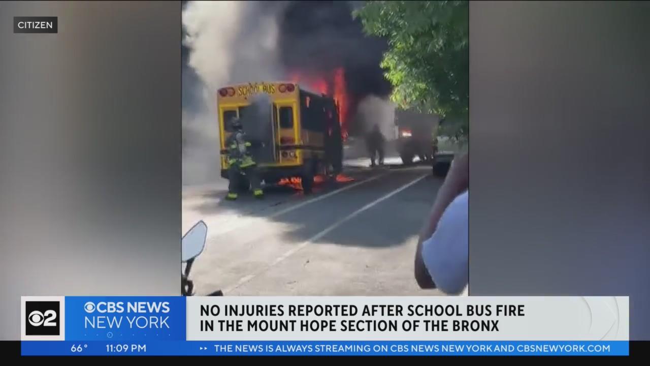 School bus bursts into flames in the Bronx - CBS New York