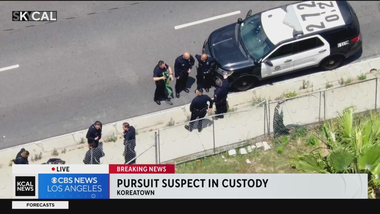 LAPD pursuit of suspect ends in Koreatown crash - CBS Los Angeles
