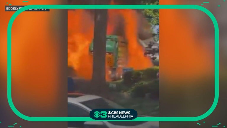 Garbage truck goes up in flames, explodes in Bristol Township - CBS ...