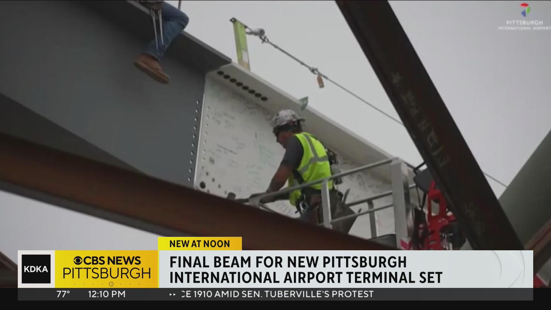 Final beam for new Pittsburgh International Airport terminal set - CBS ...