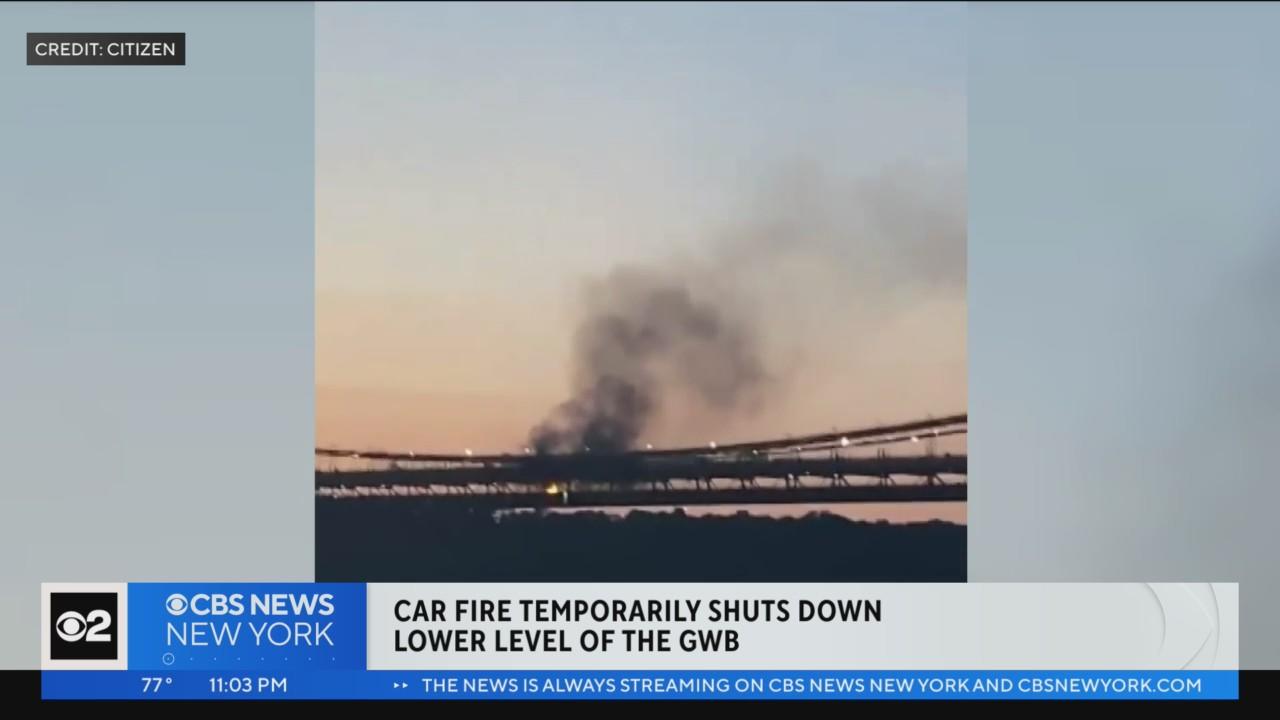 Car fire shuts down lower level of George Washington Bridge - CBS New York