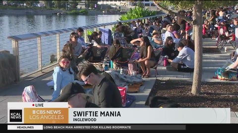 Taylor Swift fans line up outside SoFi Stadium for tour merchandise ...