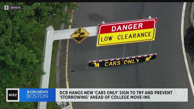 DCR hangs new 'cars only' sign to try and prevent 'Storrowing' - CBS Boston