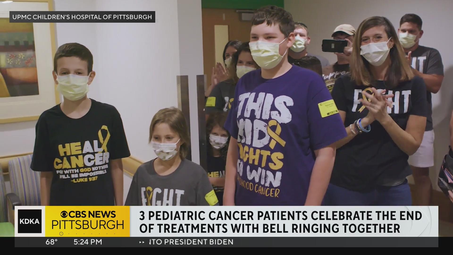3 kids ring bell together to celebrate end of cancer treatment at UPMC ...