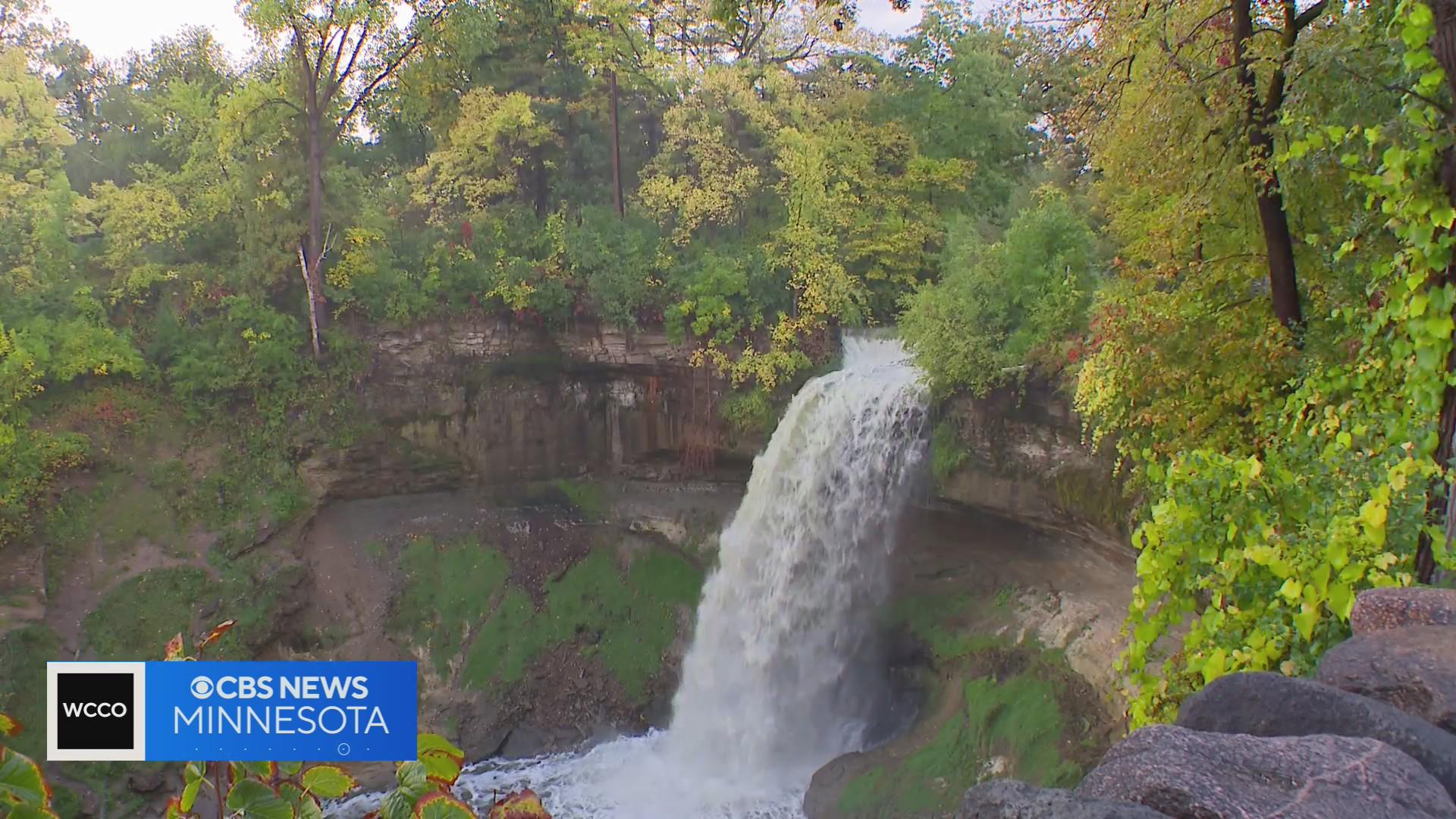 Rain transforms Minnehaha Falls from trickle to raging waterfall - CBS ...