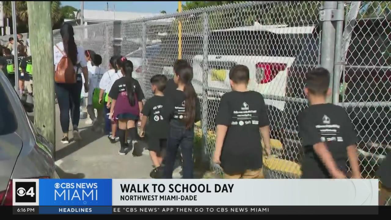 Miami-Dade students took part in "Walk to School Day" - CBS Miami