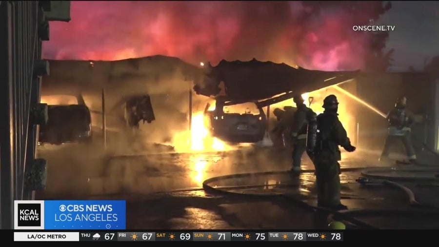 Carport fire leaves multiple cars destroyed in Carson - CBS Los Angeles