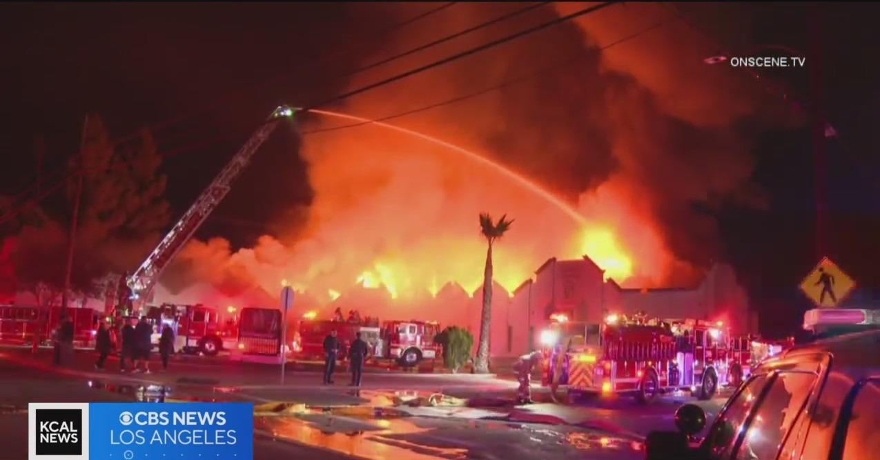 Congregation devastated after fire roars through decades-old church in Pomona - CBS Los Angeles